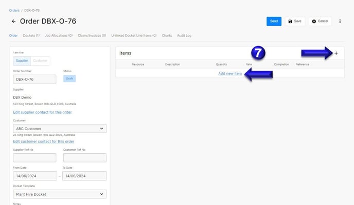 Create a New Order on Docketbook Website